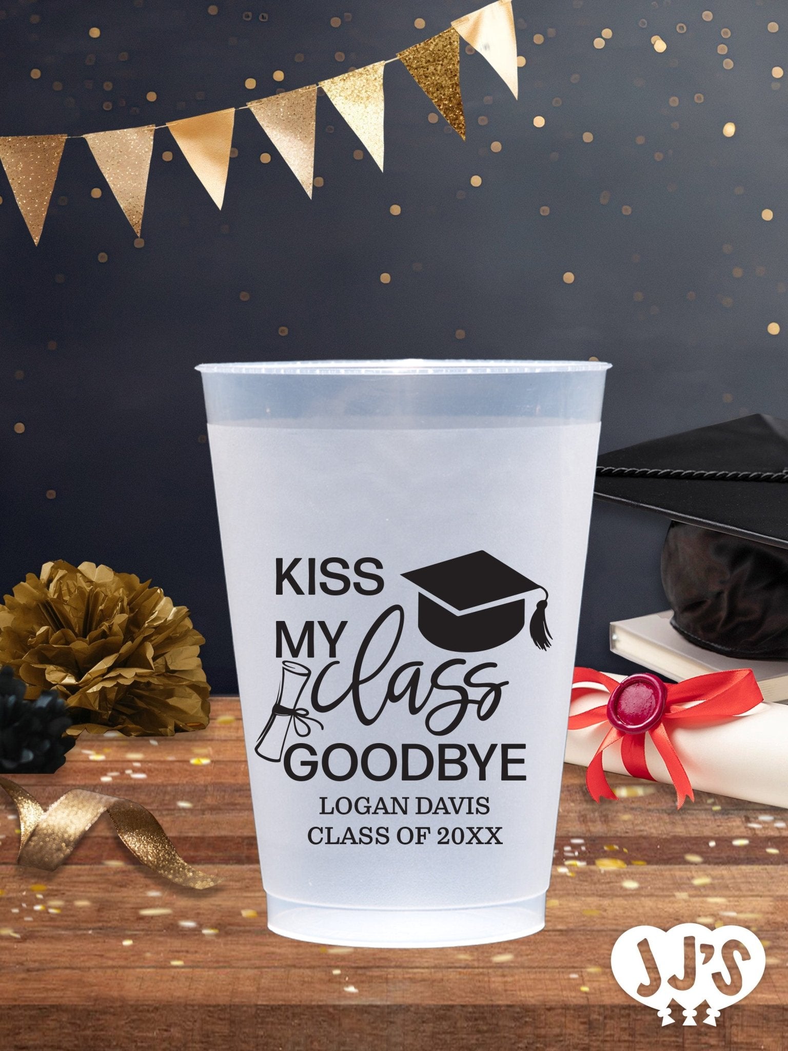 Kiss My Class Goodbye Grad Cap Personalized Graduation Frosted Cups ...