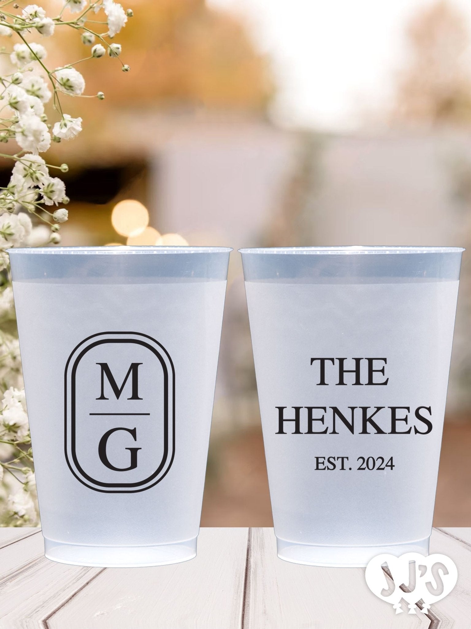 Oval Wedding Monogram Custom Frosted Wedding Cups – JJ's Party House