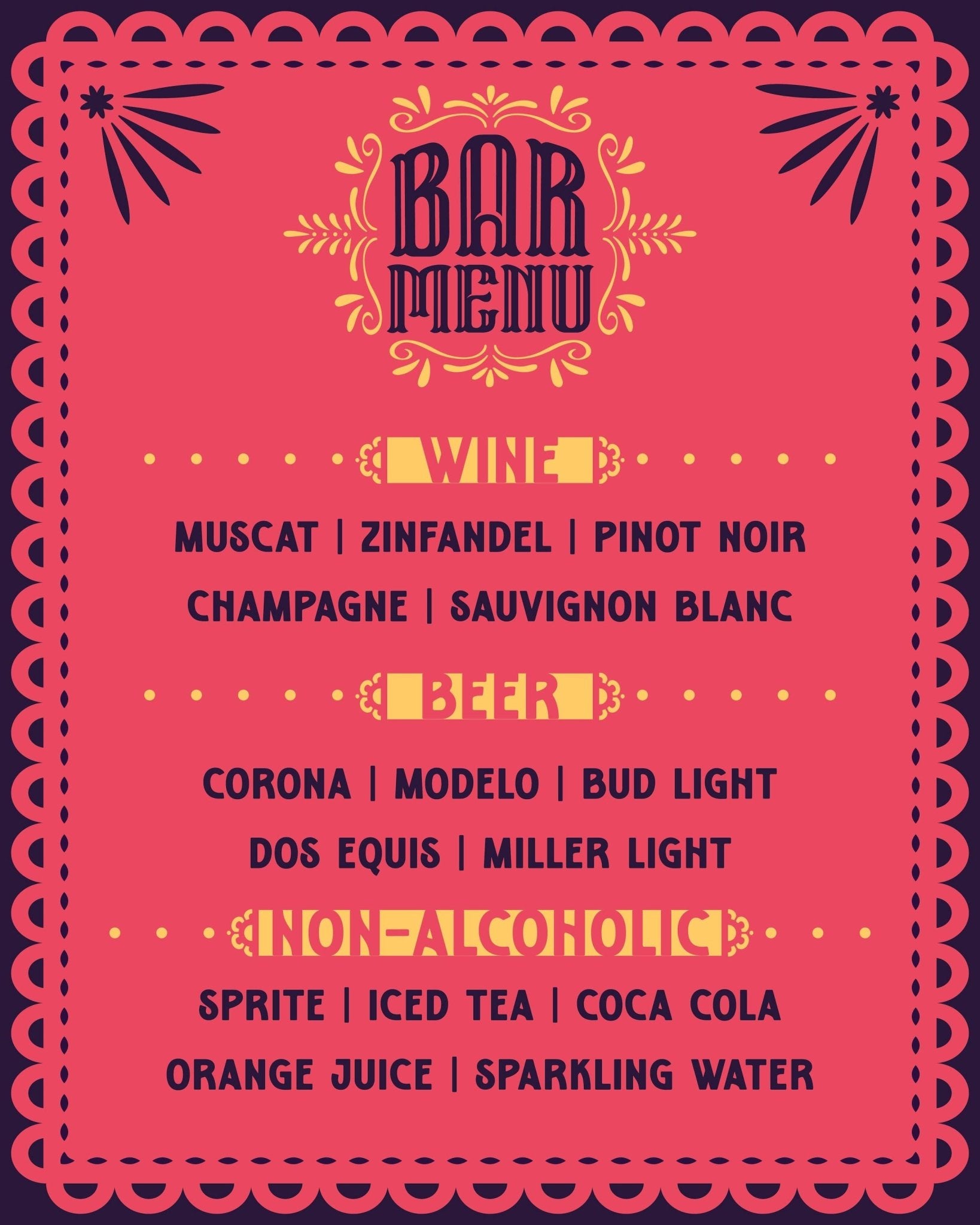 Papel Picado Fiesta Bar Menu Sign – JJ's Party House
