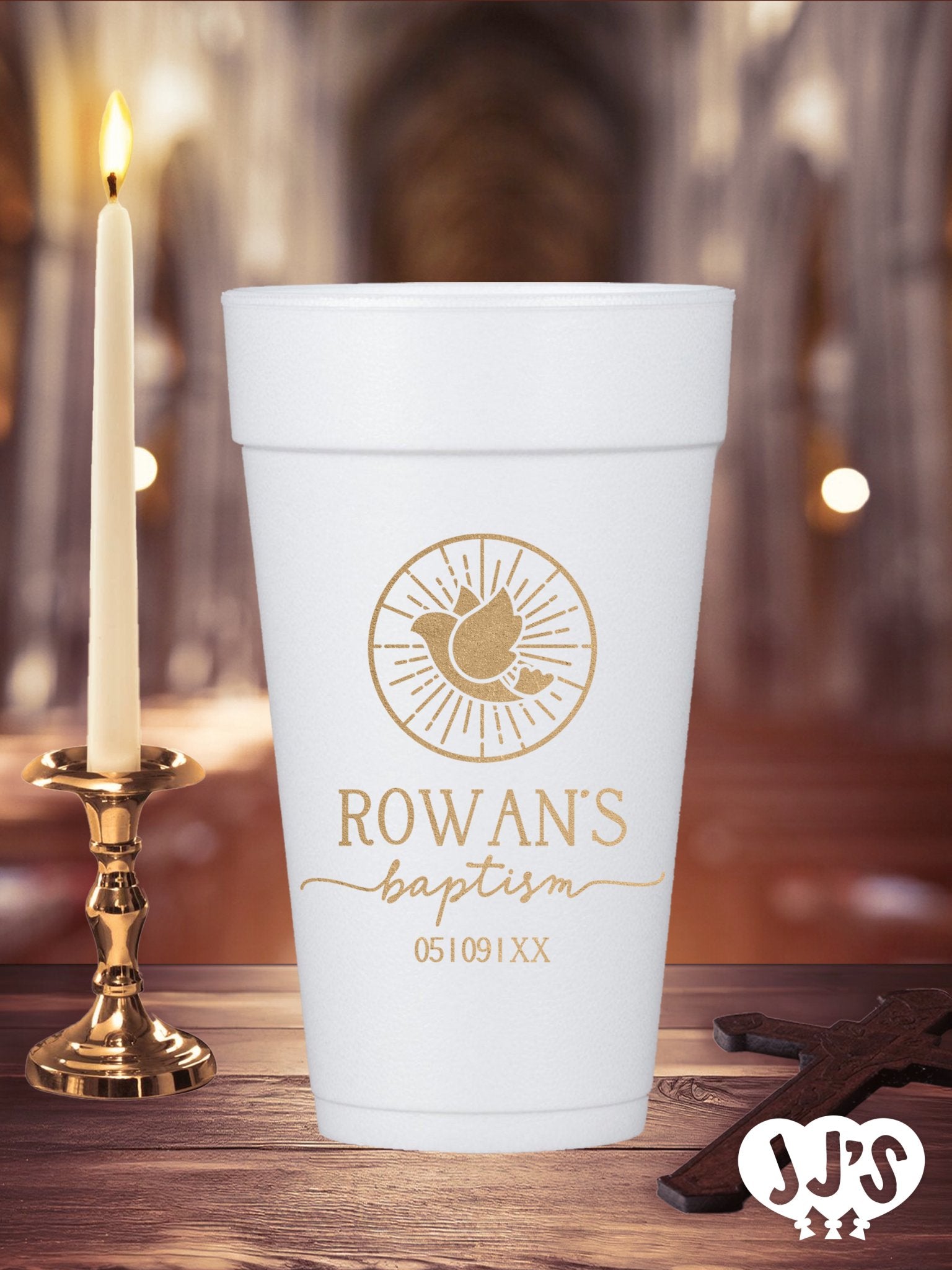 Dove & Rays Baptism Personalized Foam Cups – JJ's Party House