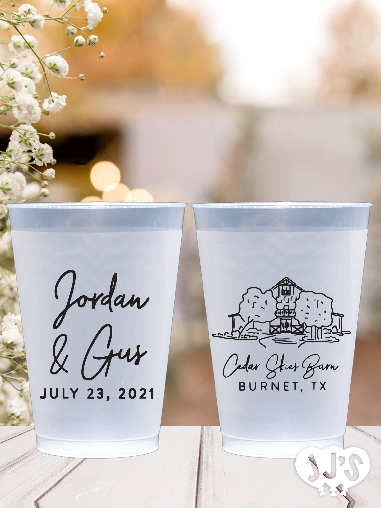 Rustic Wedding Venue Custom Frosted Wedding Cups – JJ's Party House